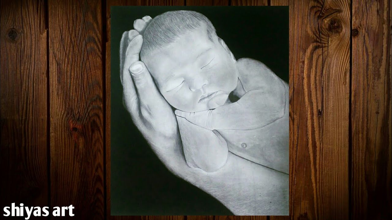 my first A1 size potrate a cute baby sleeping in hand - YouTube