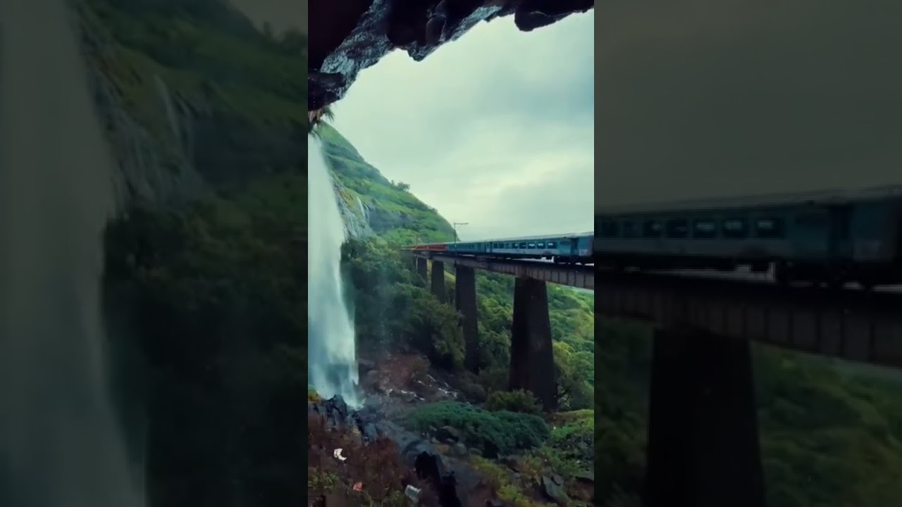 HIGHEST RAIL WATERFALL LIVE TRAIN RUNNING RAJDHANI EXPRESS - YouTube
