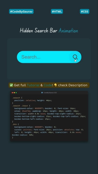 🔍 Hidden Search Bar Animation Using HTML & CSS #webdevelopment #coding #animation #shorts - YouTube
