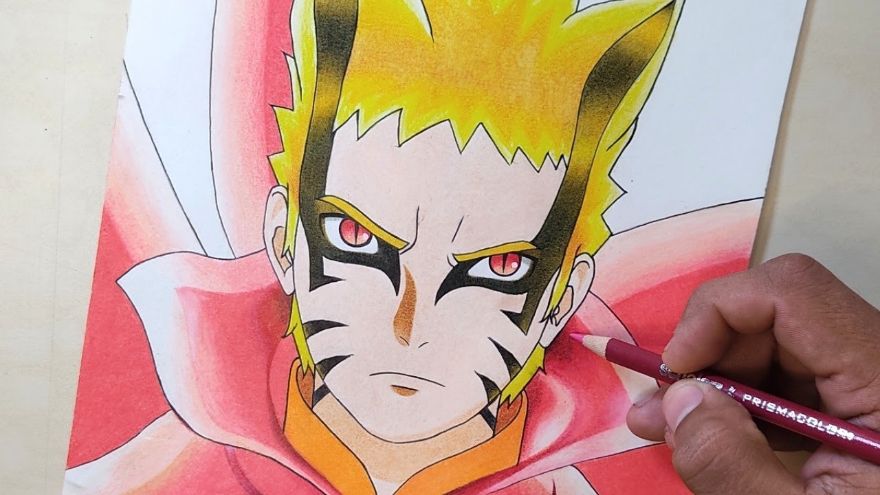 Dibujando a NARUTO Modo Barión PASO A PASO con lápiz de color 🥷🥷 - YouTube