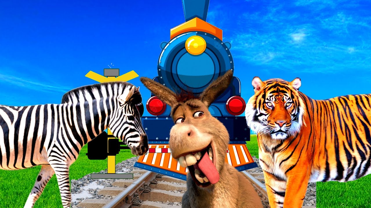 Tiger and Zebra & Donkey on track vs Train and stops the train | Santa ...
