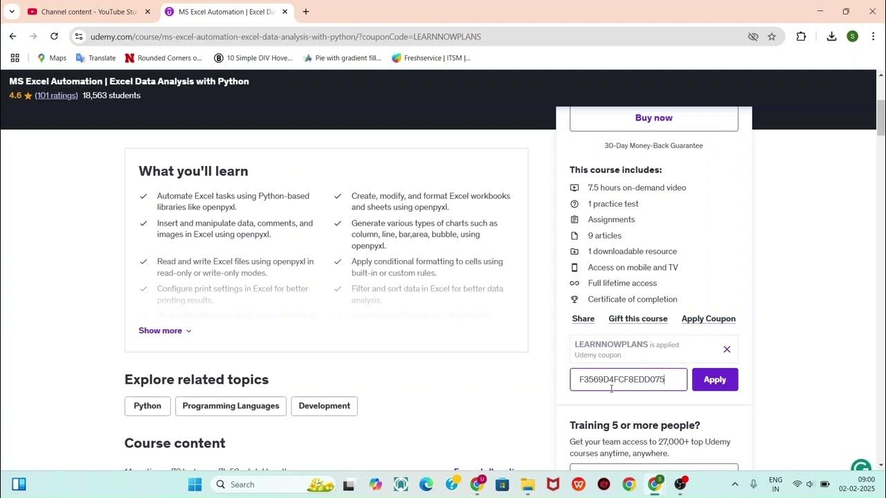 Providing Free Udemy Course - MS Excel Automation | Excel Data Analysis with Python - YouTube