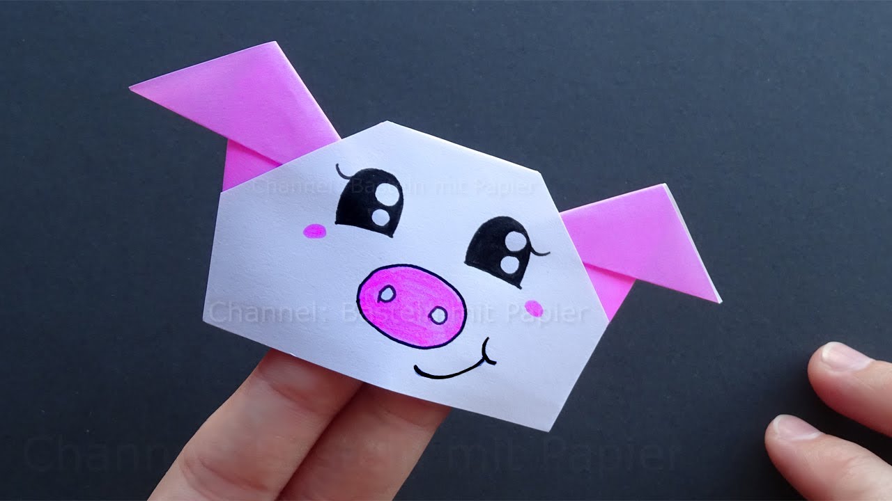 Origami Tier basteln mit Papier: Schwein. Einfaches Origami Tier falten ...