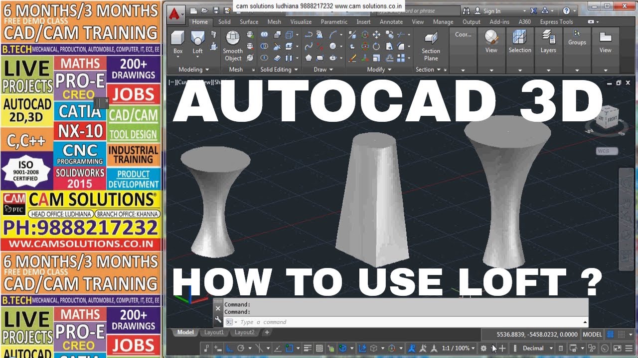 AUTOCAD 2017 3D | HOW TO USE LOFT in Autocad?|TUTORIAL : 4 CAM ...
