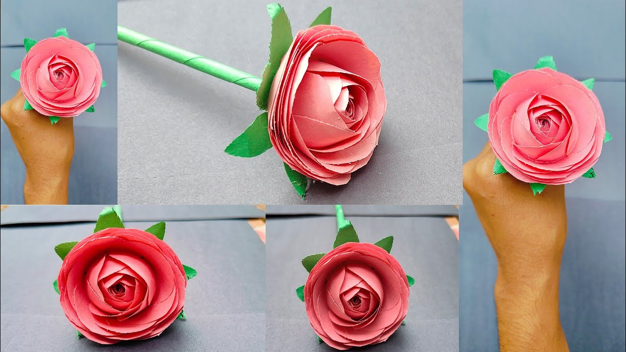 DIY rose paper flower making/🌹easy rose craft/how to make rose paper ...