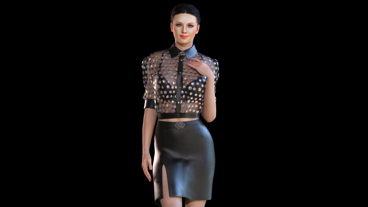 CC4 iClone Transparent Black Leather Skirt & Blouse Outfit - YouTube