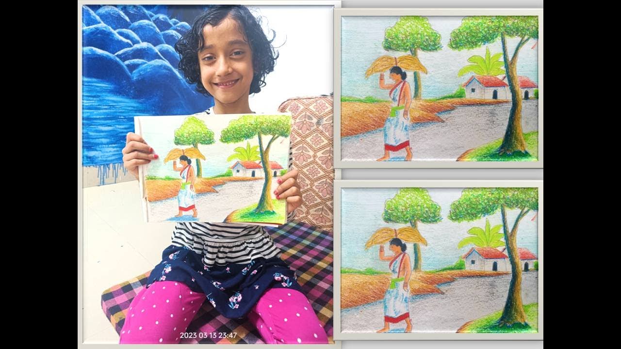 Village Scene Drawing Tutorial | Scenery Drawing Tutorial | easy oil ...