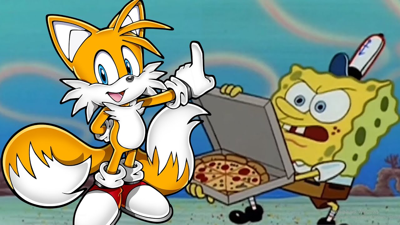 tails trying to get pizza from spongebob - YouTube