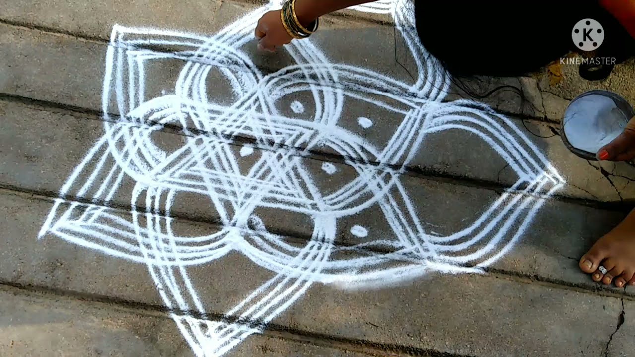 Rangoli design without dots/Beautiful and easy rangoli design/How to ...