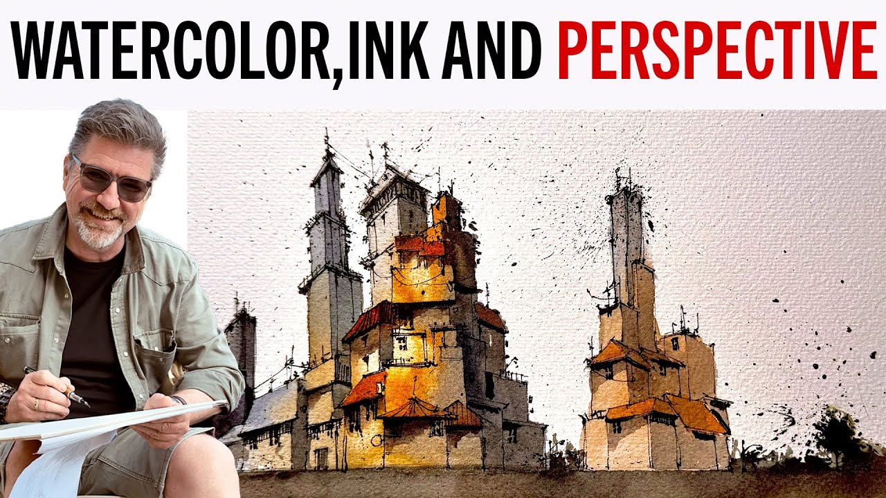 Ink, Watercolor and Perspective. A "Draw with me" Tutorial - YouTube