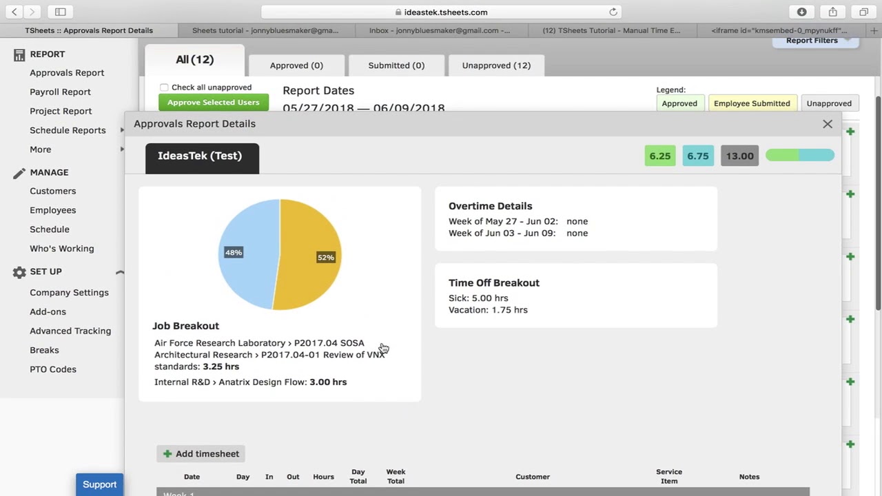 TSheets Tutorial - Editing and Approving Time Cards - YouTube