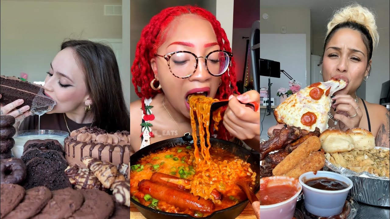 ASMR TikTok Mukbang Compilation 🍔 Buldak with Wingstop, Canes, Dave's ...