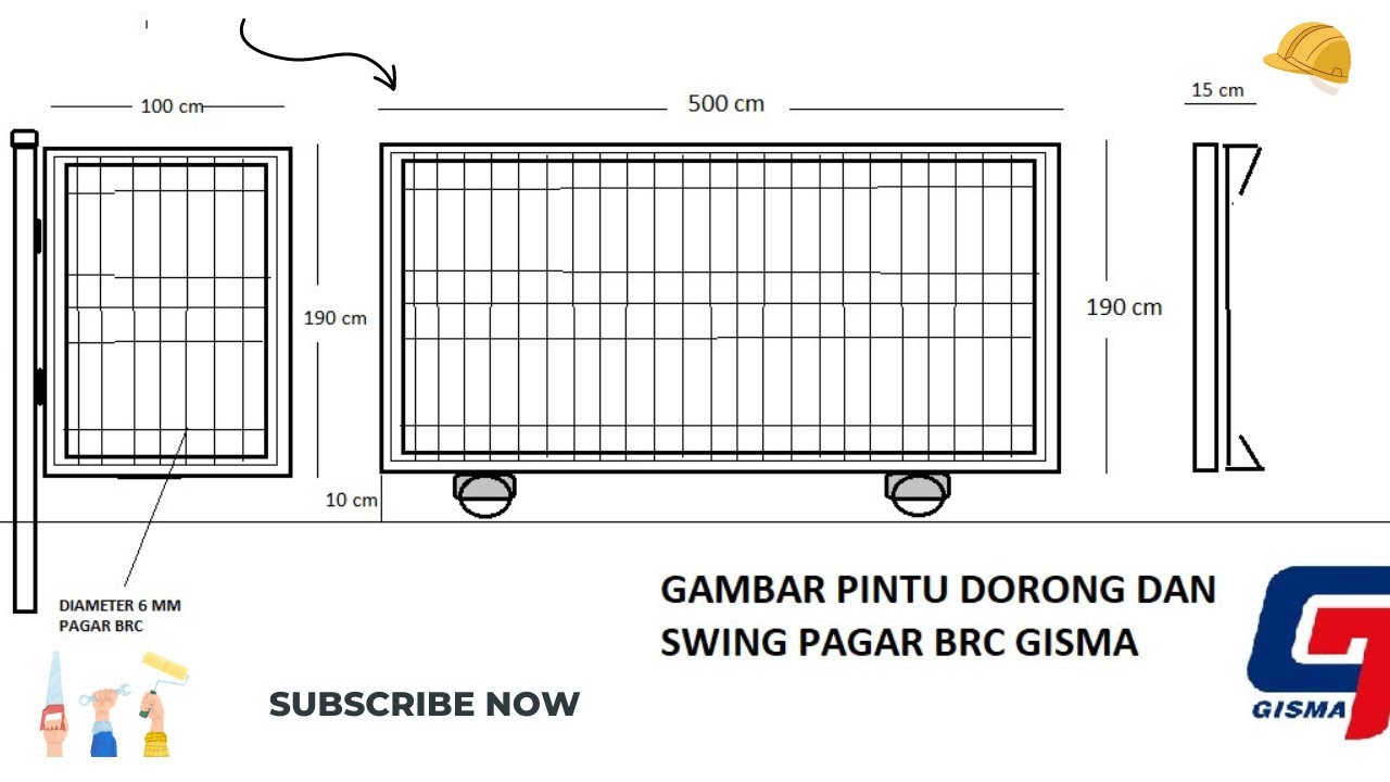 Lihat sketsa bentuk dari pintu pagar brc dorong dan swing - YouTube