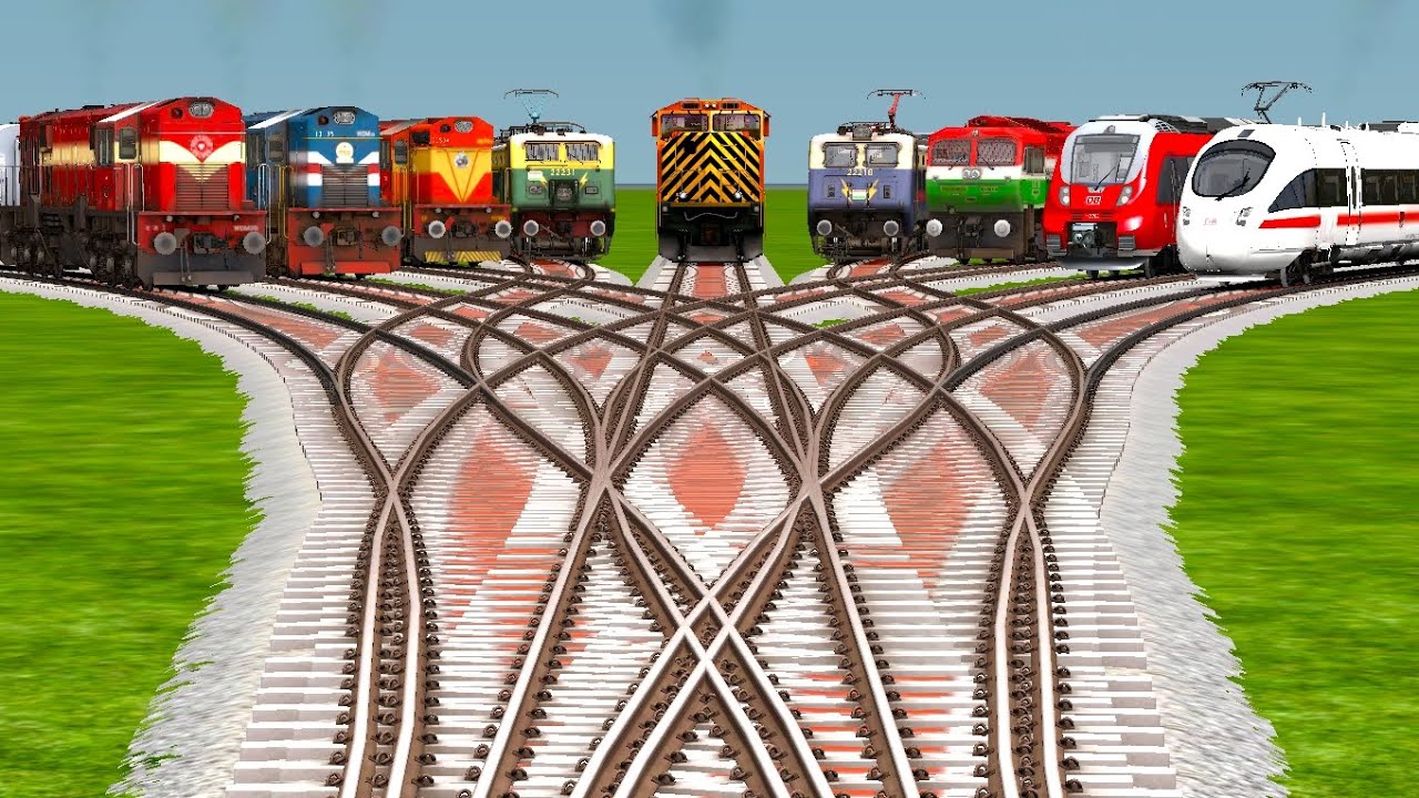 9 Realistic Trains Crossing on Bumpy Railroad Tracks | types of trains ...