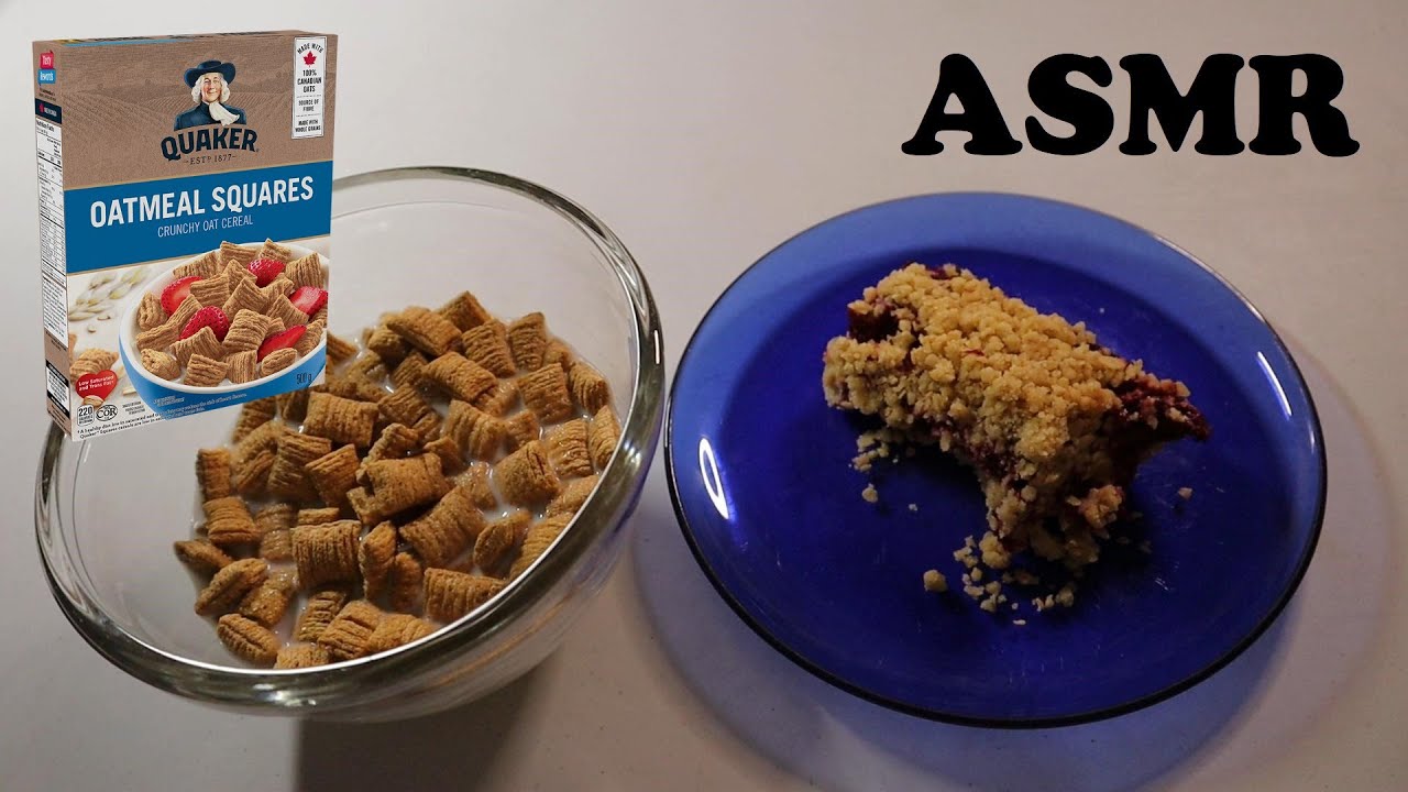 QUAKER OATMEAL SQUARES & LAYERED RASPBERRY CRUMBLE ASMR MUKBANG - YouTube