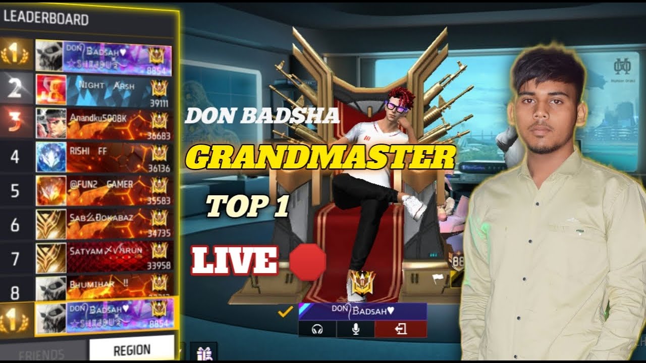 Grandmaster Top 1 Br Rank Push DON BADSHA Live 🛑Free Fire - YouTube