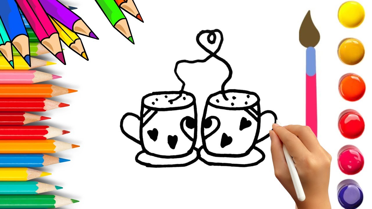 How To Draw cute Coffee Cup Drawing, Painting & Coloring For Kids and ...