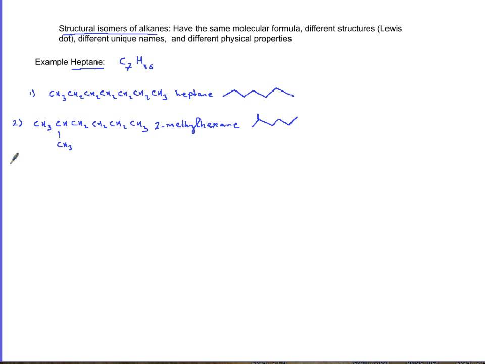isomers of heptane - YouTube
