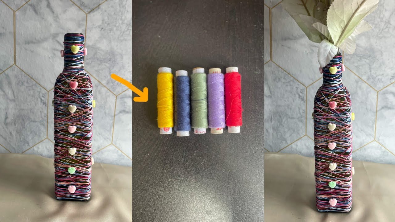 bottle art using Thread | Thread craft ideas - YouTube