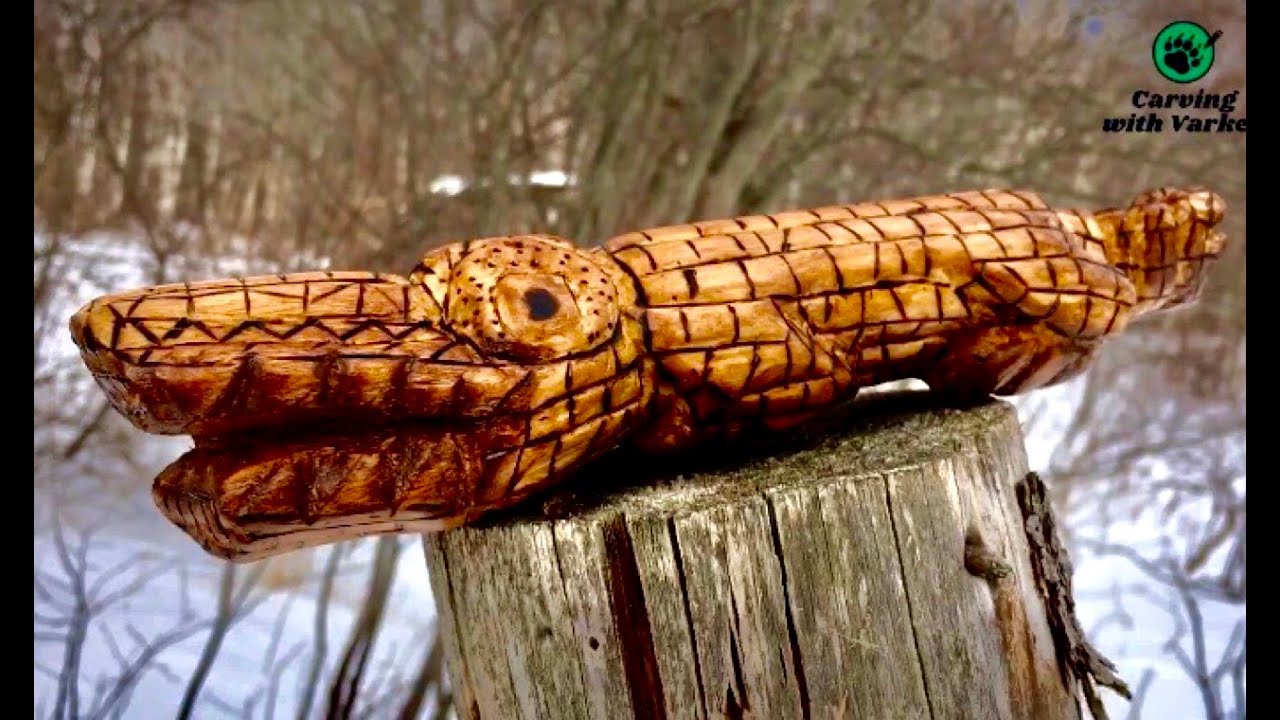 Crocodile Wood carving with Dremel flex shaft, chisels and utility ...