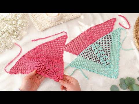 Başka yerde yok💫 SUB 💫Tığ İşi Yapraklı Bandana Yapımı / Crochet Bandana Tutorial 