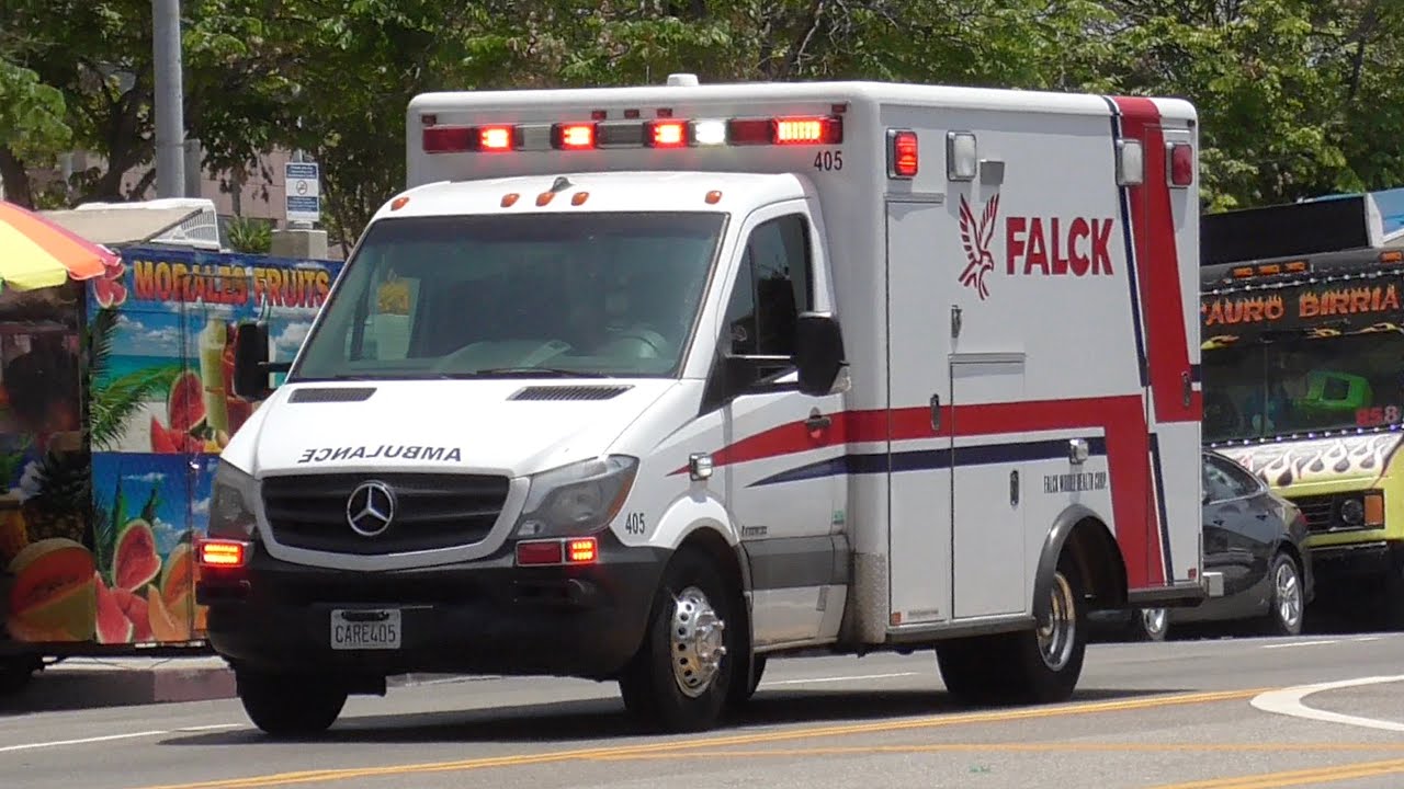 Falck Ambulance & LACoFD Squad 47 Transporting - YouTube