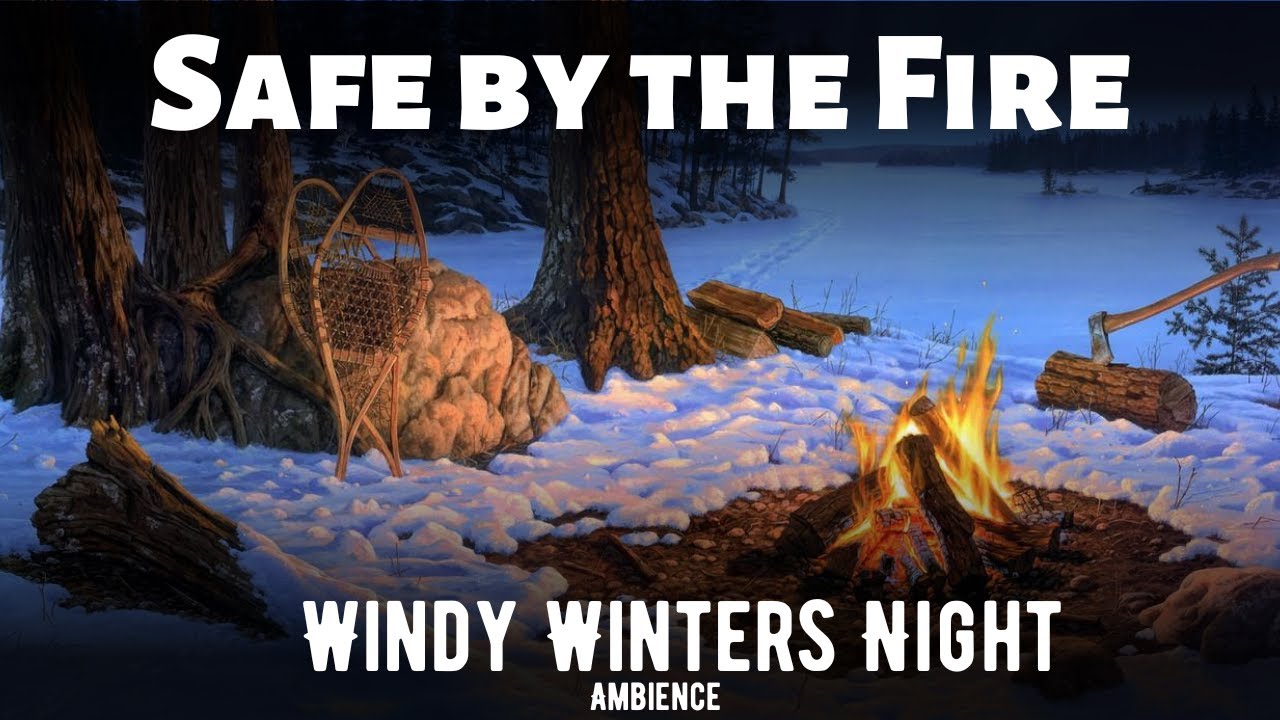 10 HRS Safe Crackling Campfire during a Windy Winters Night | Wolves in ...