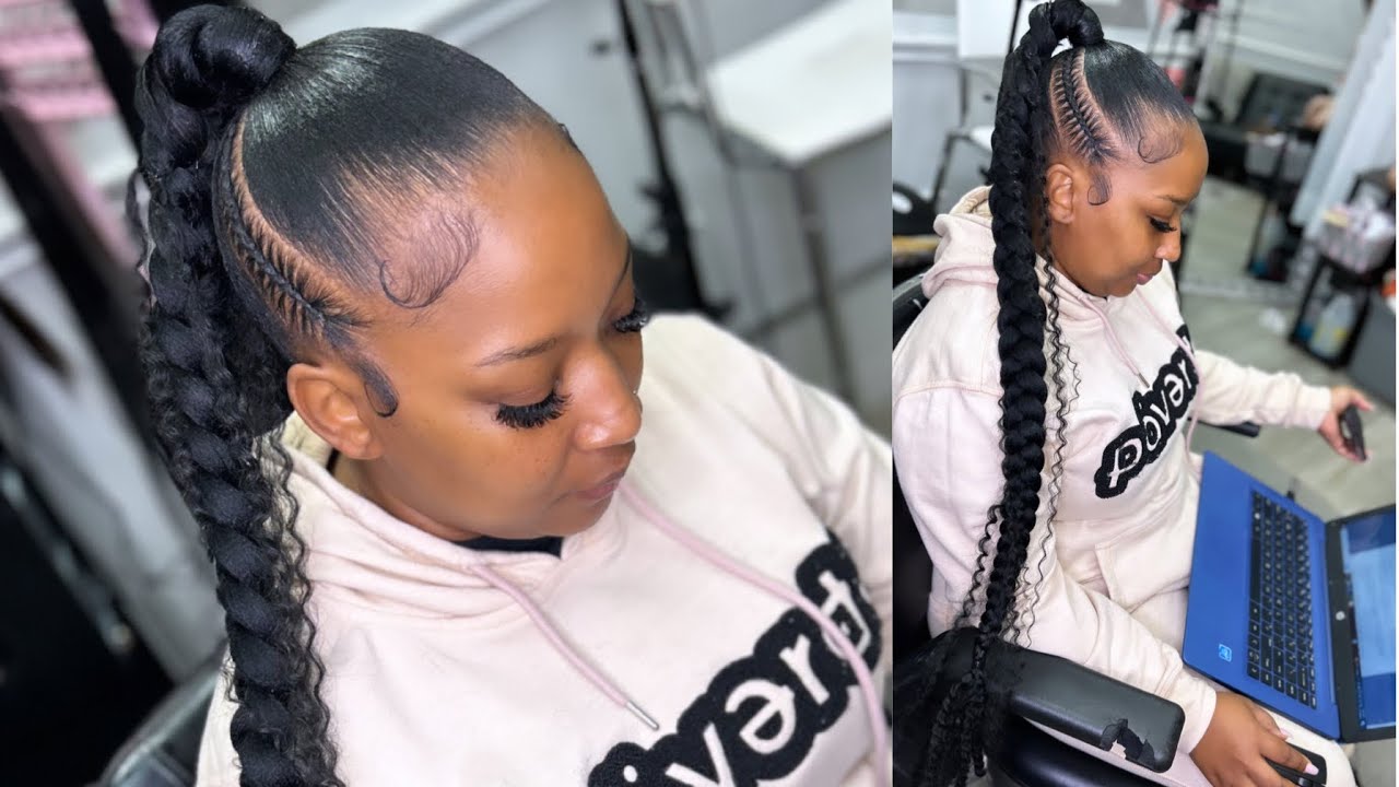 Goddess Braid Pony With Stitch Braids - YouTube