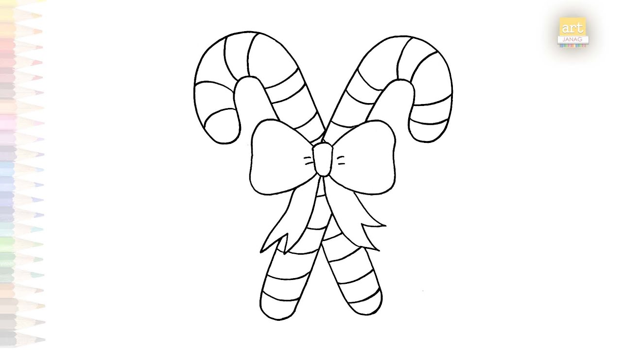 Christmas Candy cane drawing easy | Outline drawings | How to draw A ...