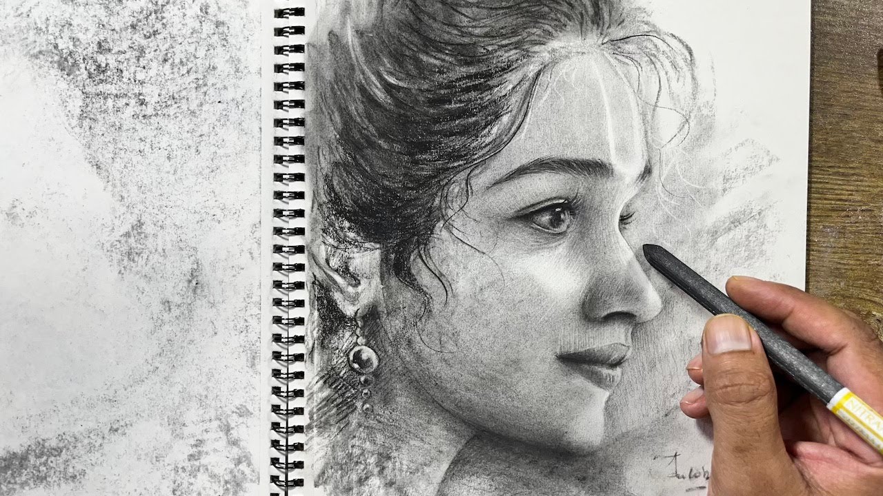 Charcoal se Aise Karo Dhamakedaar 😳 Portrait Drawing | Drawing Radha ...