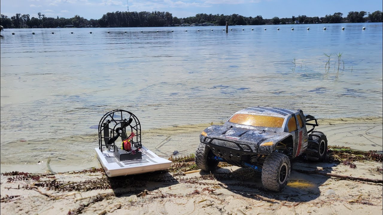 Traxxas slash and Rc airboat at the beach - YouTube