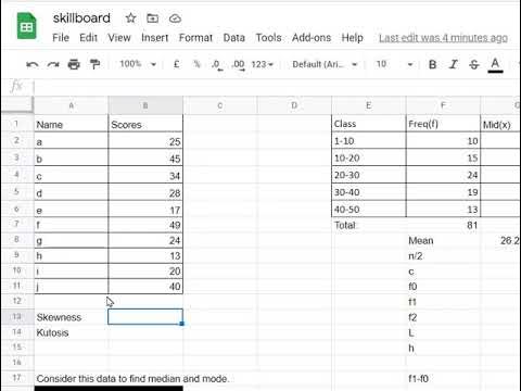 Google sheet - Skewness and Kurtosis - YouTube