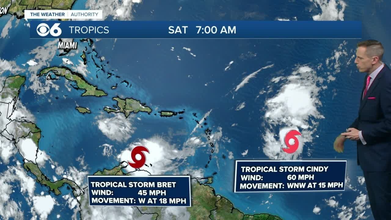 Tropics Saturday Update: Latest storm track for Bret and Cindy - YouTube