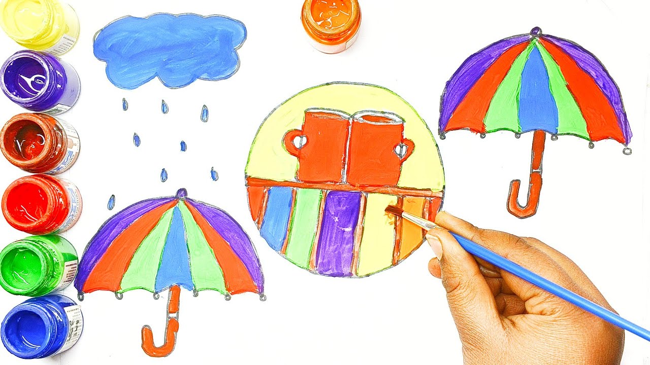 how to umbrella and Badal and coffee ka glass and color painting ...