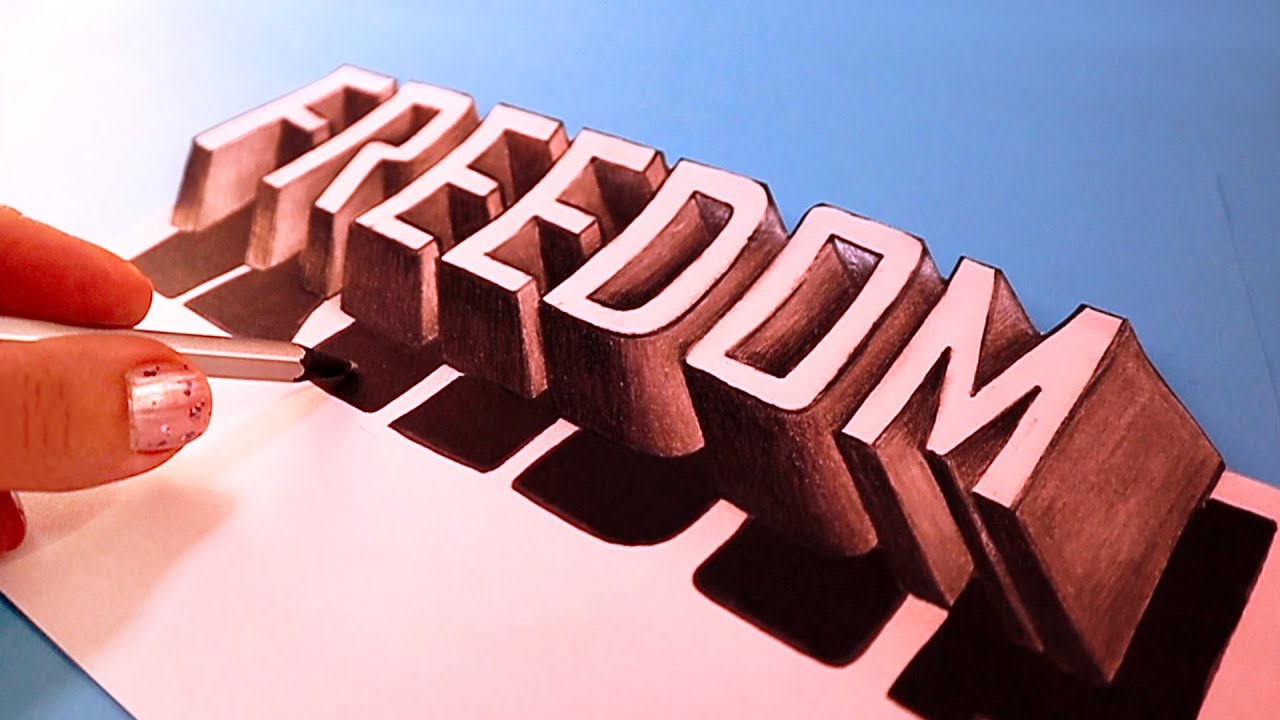 How to draw 3D [FREEDOM] - 3D Drawing - YouTube