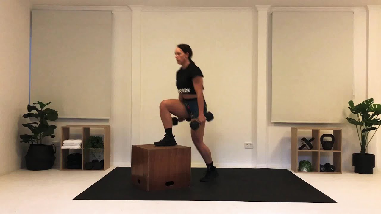 Alternating Dumbbell Step Up with Knee Drive - YouTube
