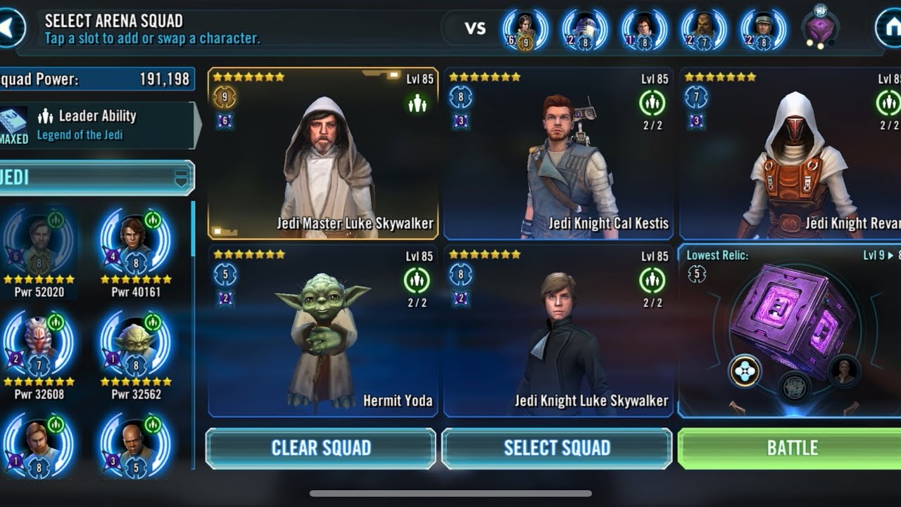 SWGOH - JML JKC vs Toxic Leia after Drogan DC Retired (arena) - 24.02. ...