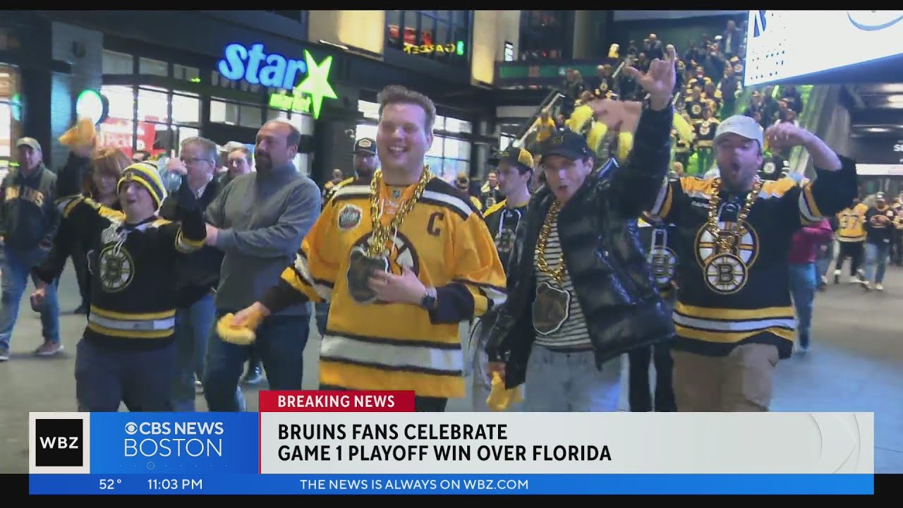 Bruins fans celebrate Game 1 win over Panthers - YouTube