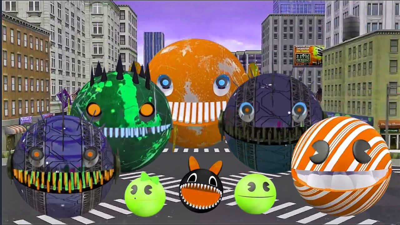 PACMAN & MS PACMAN VS RC CAR PACMAN ROBOT FIGHT IN THE CENTRAL OF THE ...