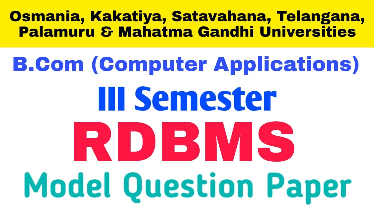 RDBMS | Model Question Paper | Bcom 3rd semester | UG | Degree | OU KU ...