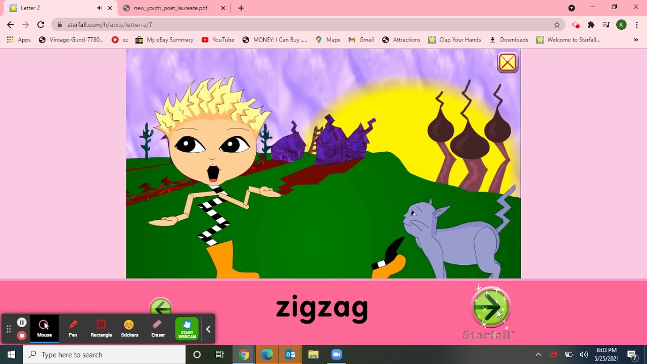 Class Meeting:5/25/21 Starfall Motion Song/May Calendar/ABC's "Z ...