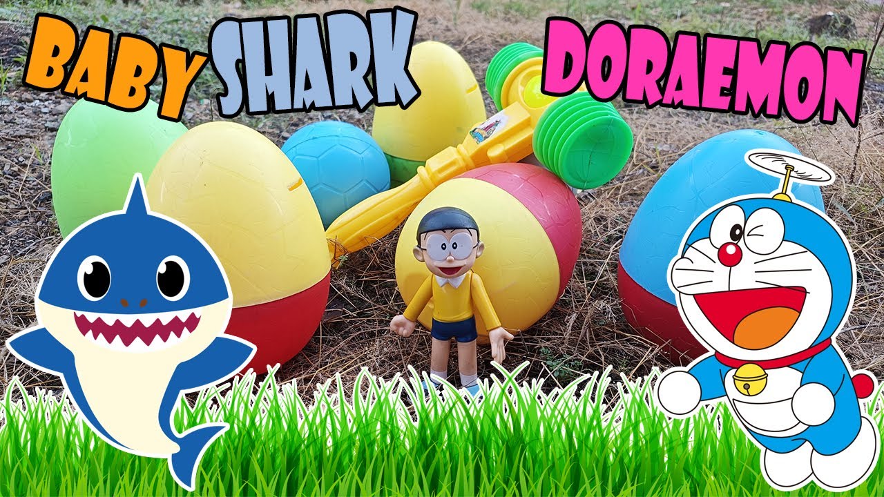 BERBURU MAINAN BABY SHARK, NOBITA, DORAEMON DIDALAM TELUR WARNA WARNI ...