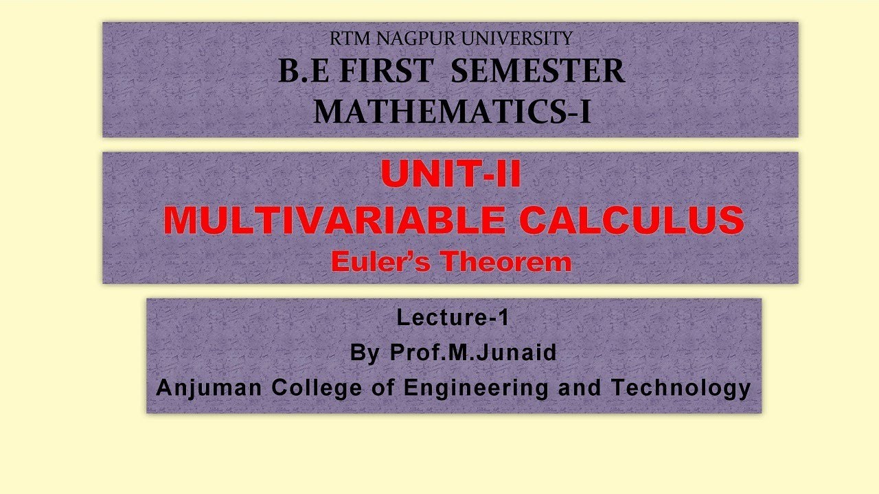 Unit-2 |Multivariable Calculus |Euler's Theorem | Lecture-1 - YouTube