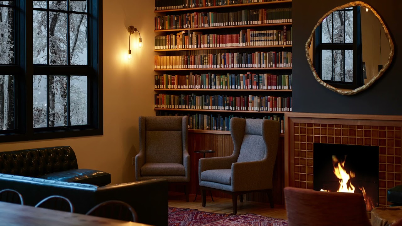 Cozy Library Fireplace Ambience | Relaxing Snow and Fire Sounds - YouTube