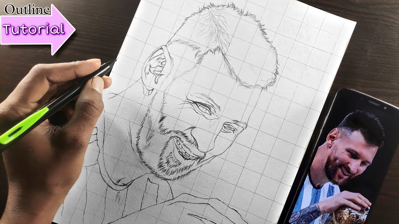 Lionel Messi Drawing (Outline tutorial) Grid Method @akash_art17 # ...