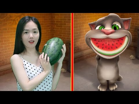 Girl VS Tom water melon #funny #talkingtom2gameplaylevel100 - YouTube