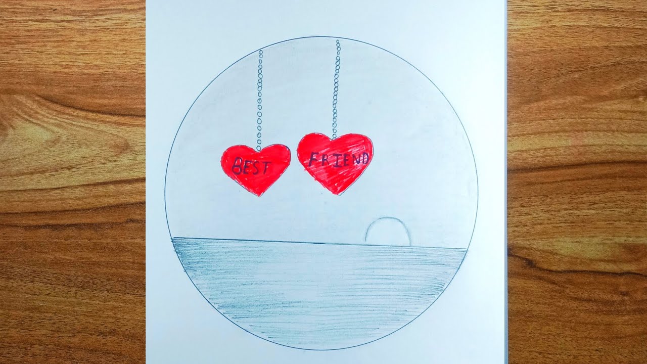How to draw a beautful scenery circle drawing Best Friend easy pencil ...