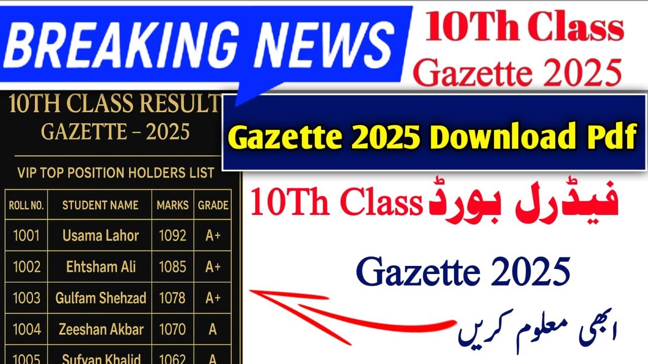📢 FBISE 10th Class SSC Part 2 Result Gazette 2025 | Download PDF ...