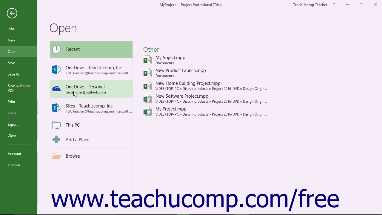 Project 2016 Tutorial Opening Projects Microsoft Training Youtube 6863