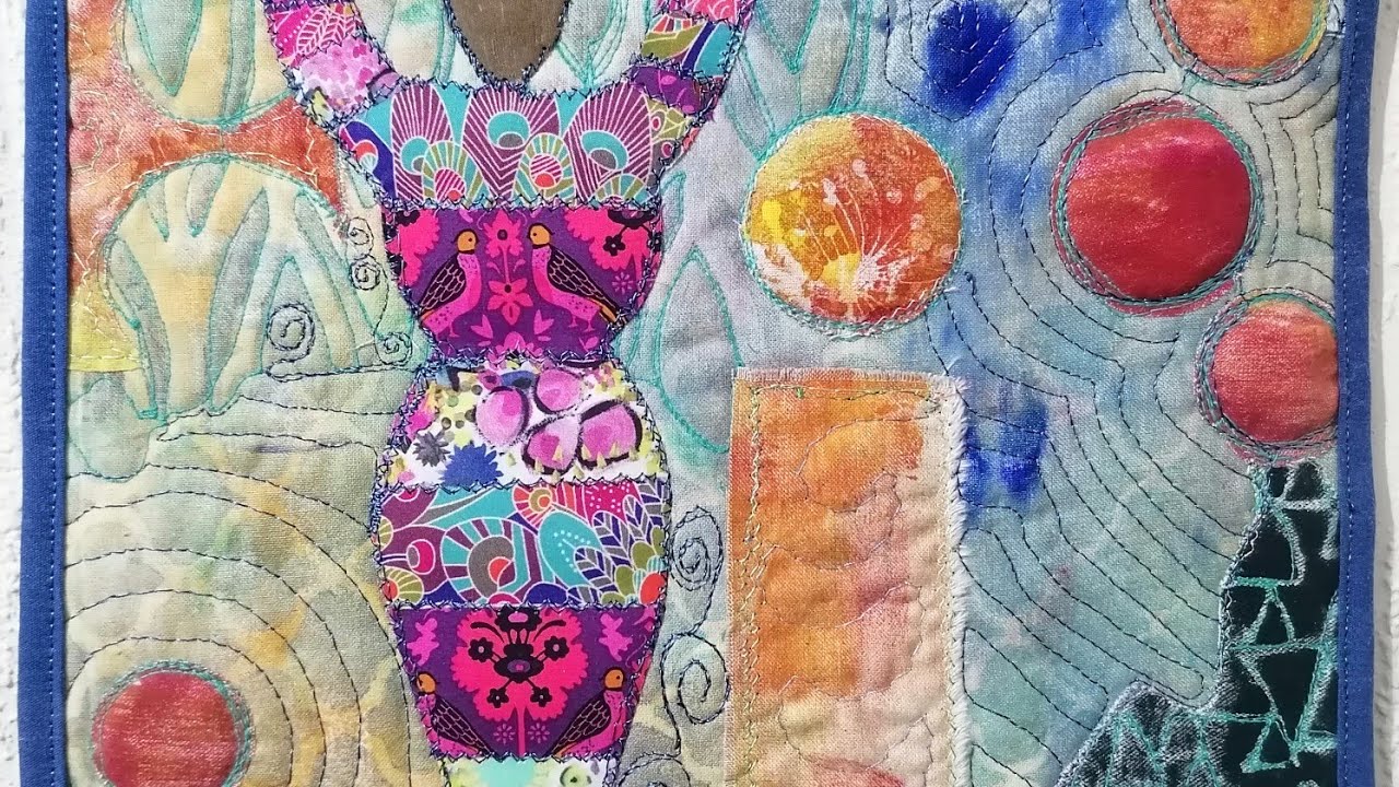 free motion embroidered art quilt from Gelli printed fabric scraps ...